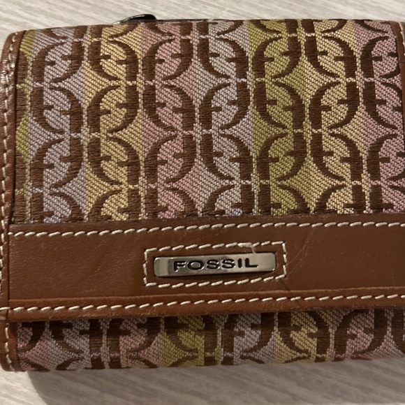 Fossil | Bags | Vintage Fossil Rare Trifold Wallet Logo Canvas Monogram ...